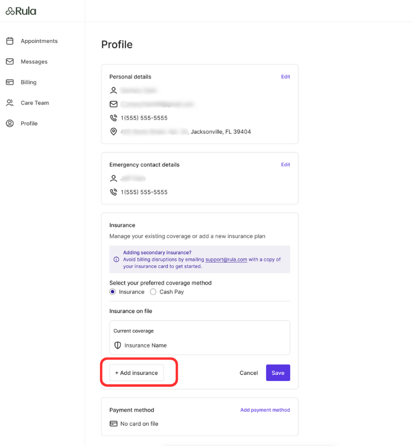 Updating your insurance information – Rula Patient